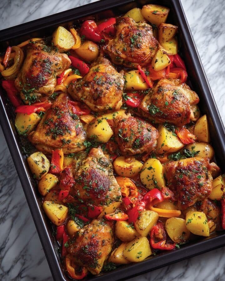 Juicy Oven-Baked Chicken Tray Bake with Roasted Vegetables Recipe ...